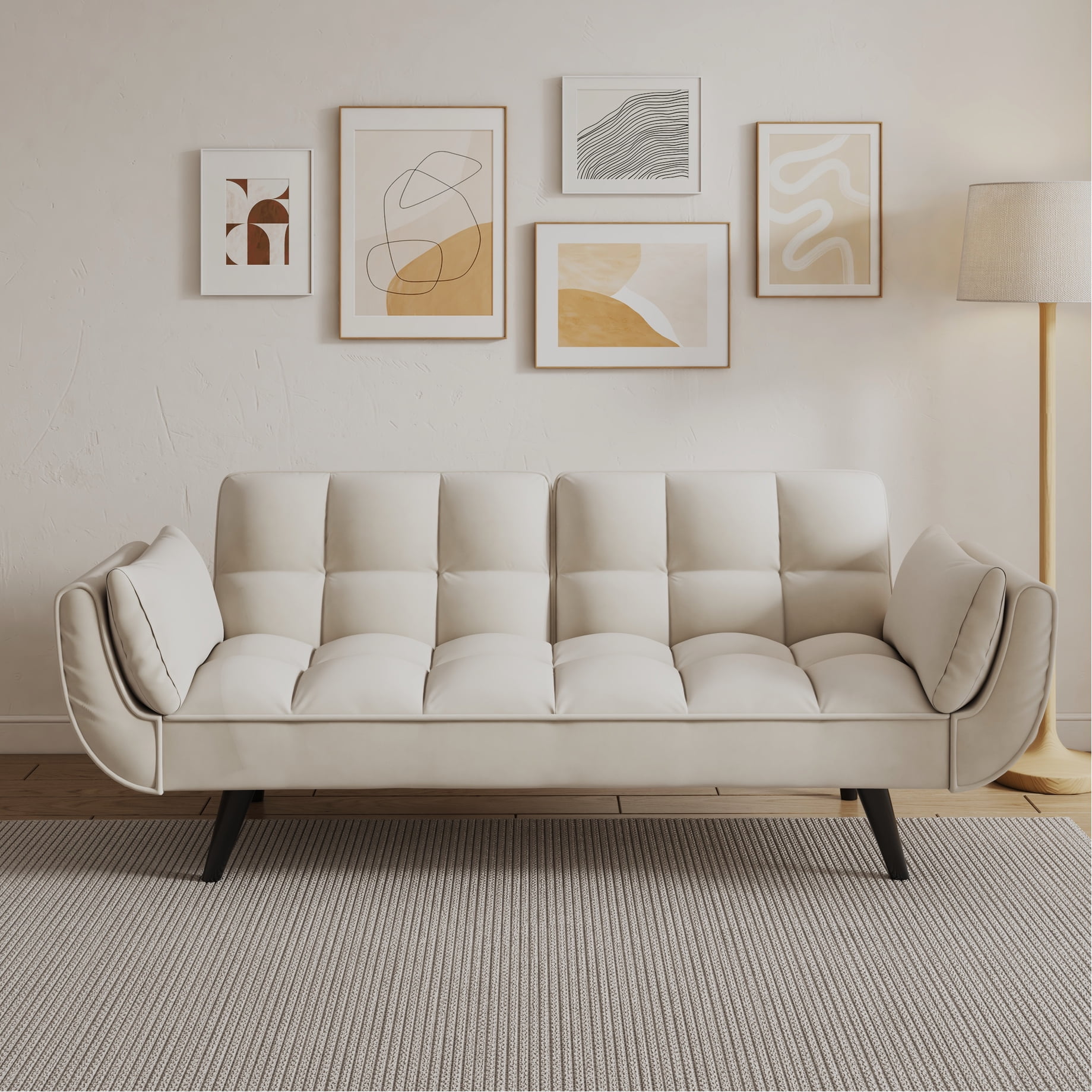 Beige For , 57 Inch With Clustered Back, Can Transform To Bed, 3 Adjustable Positions, Easy Put ...