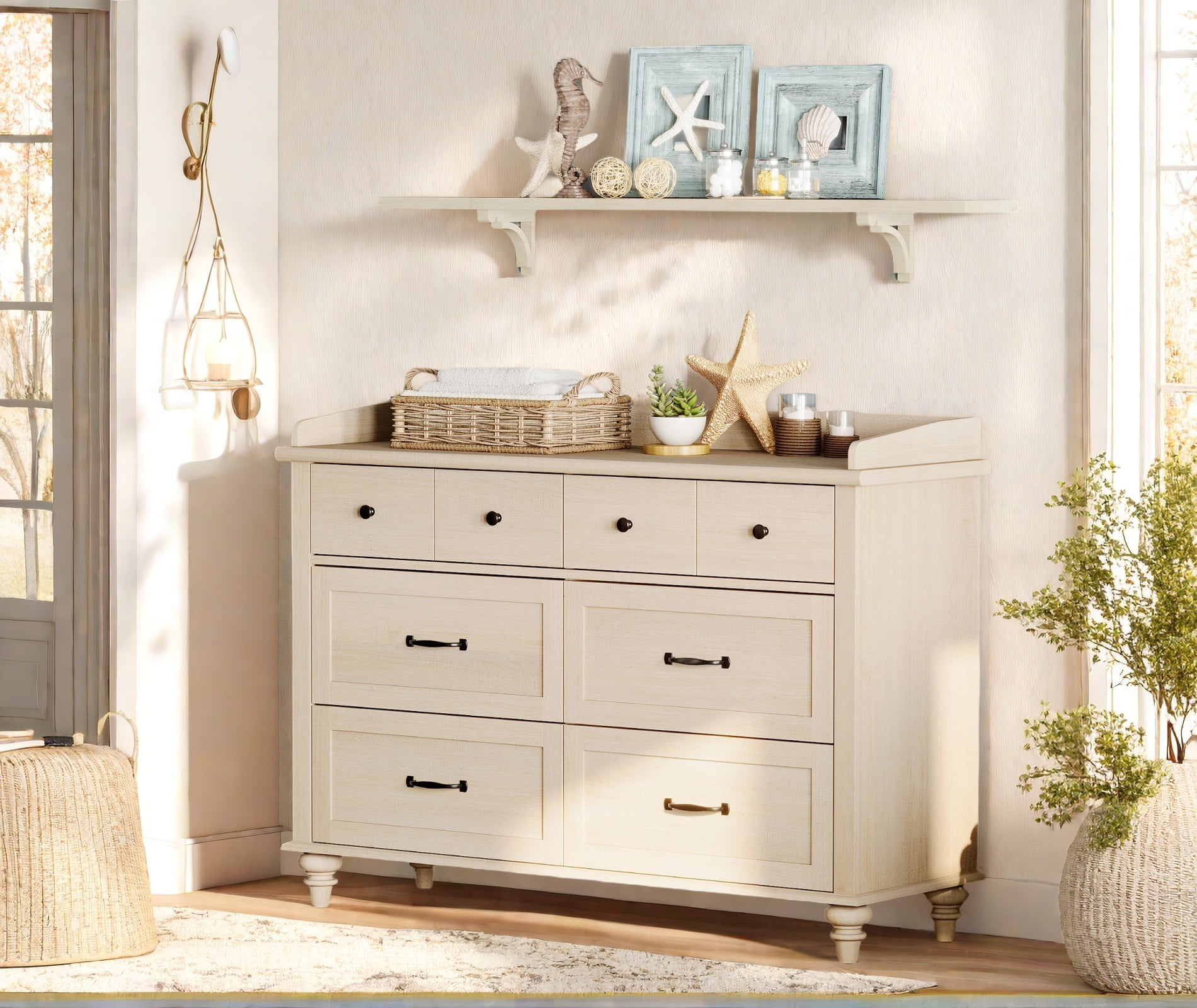 Wooden 6 Drawer Beige Dresser - Bedroom Chest of Drawers - Walmart.com
