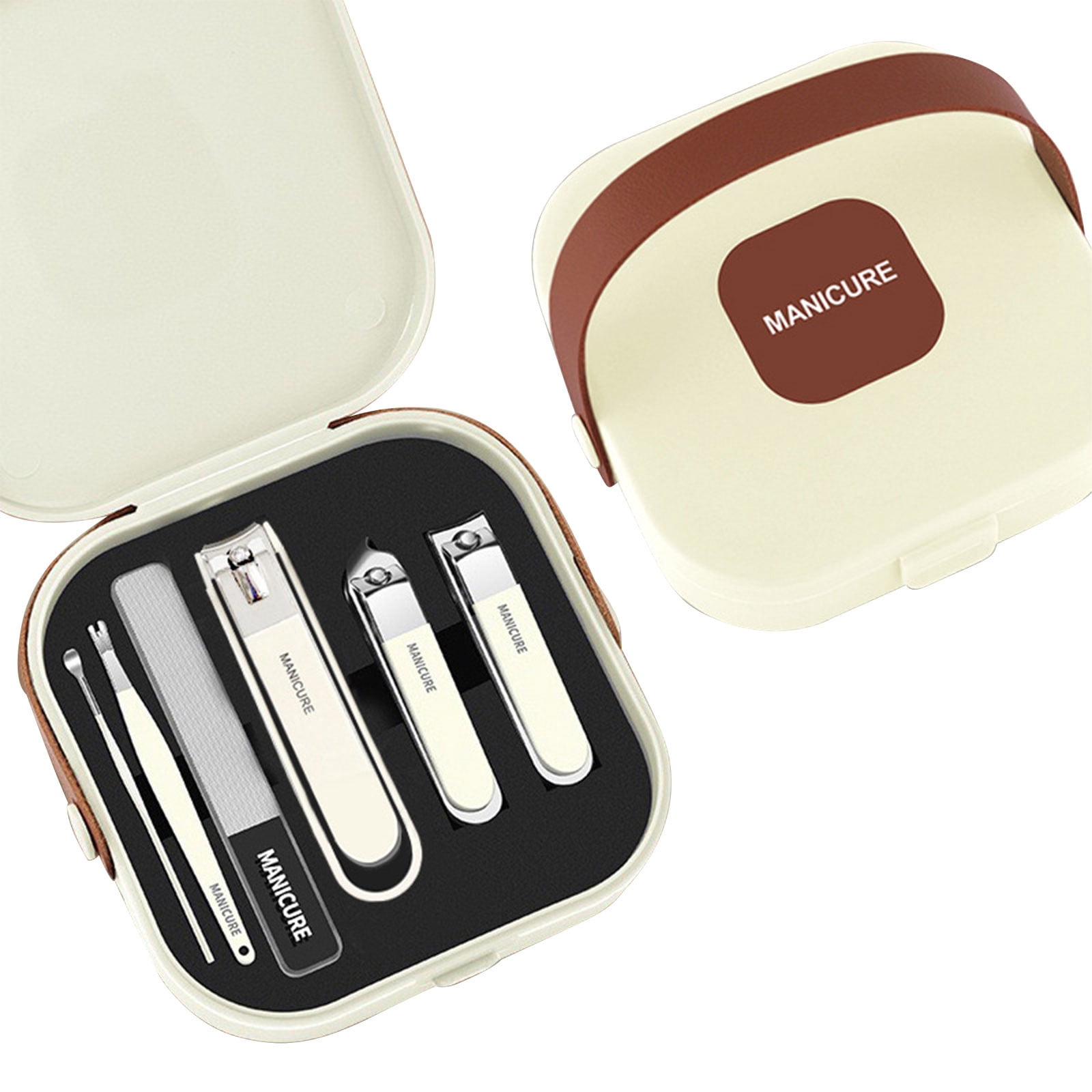 Beige 6 Piece Anti Splash Nail Clipper Set Portable Manicure Scissors ...