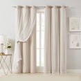 Beige 37x95 Inch 80% Blackout Curtains with Sheer Overlay, Double Layer Thermal Insulated Drapes ...