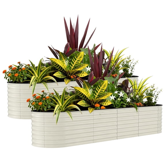 Beige 8x2x2ft Galvanized Raised Garden Beds 2 Pack - Planter Box with ...