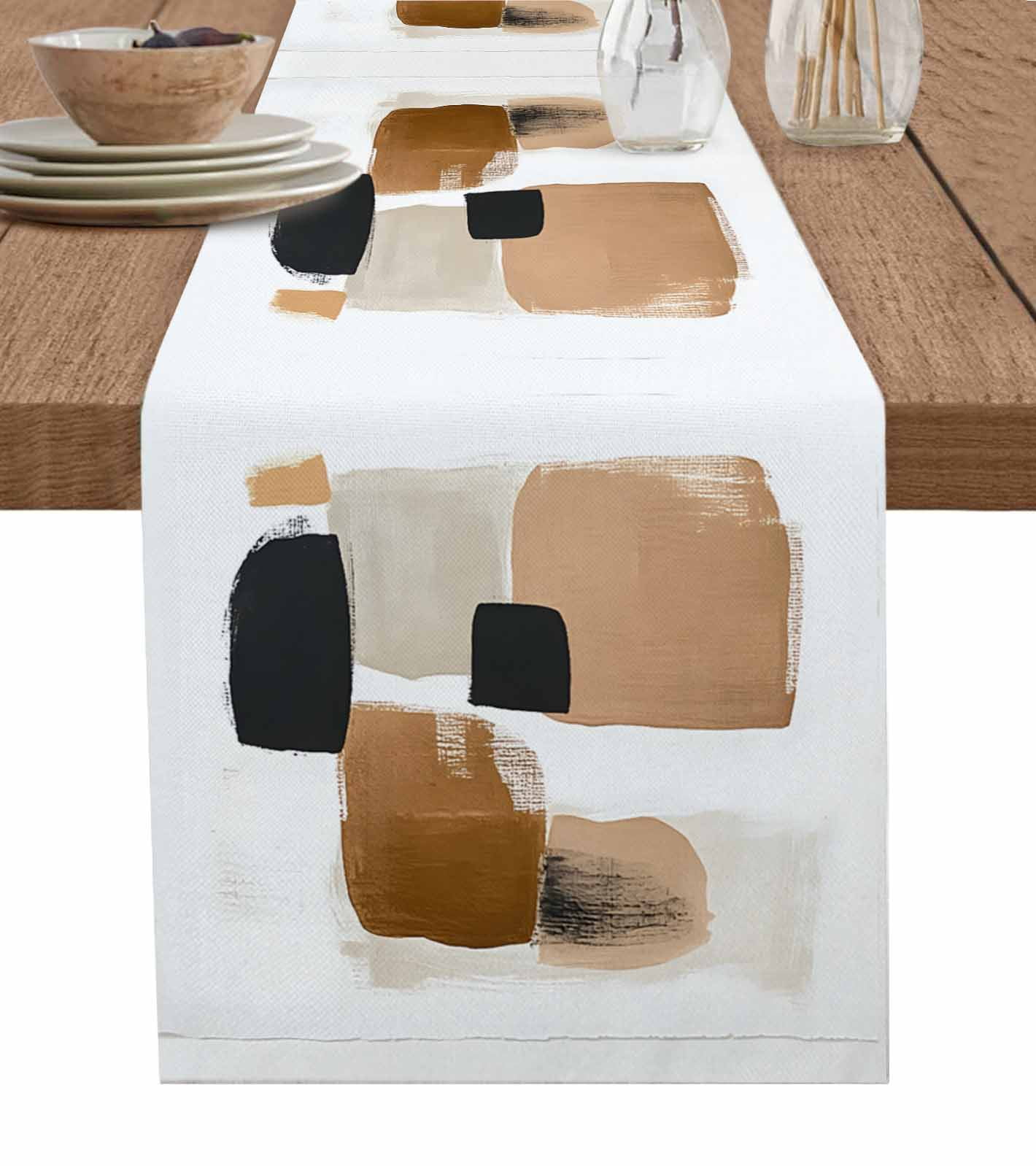 Beige Abstract Art Burlap Cotton Table Runner 14x72 Inches Long ...