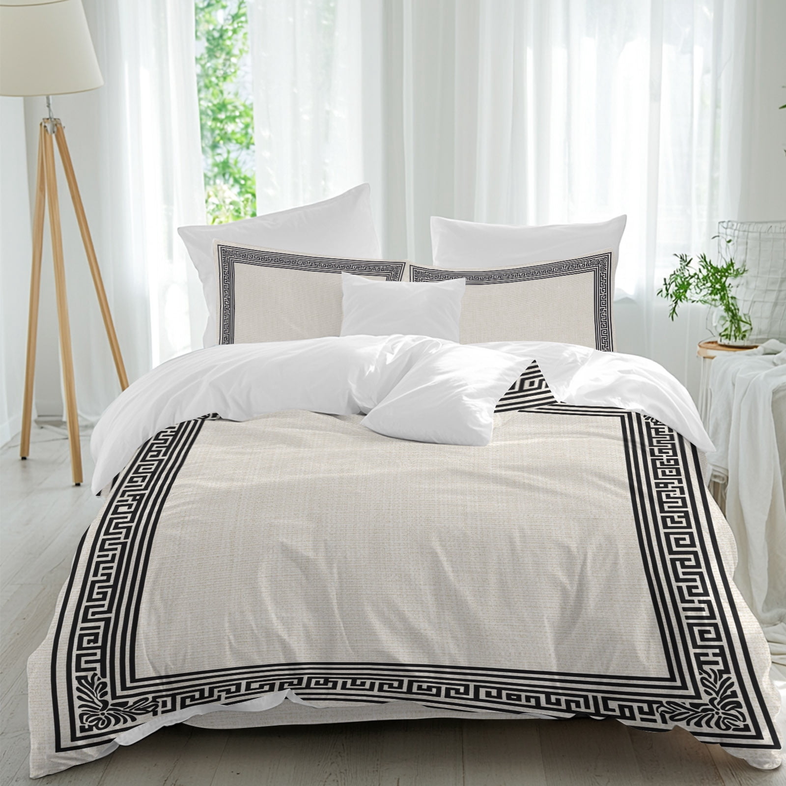 Beige Abstract Art Queen Size 4 piece Duvet Cover Set,3 Comfort Bedding ...