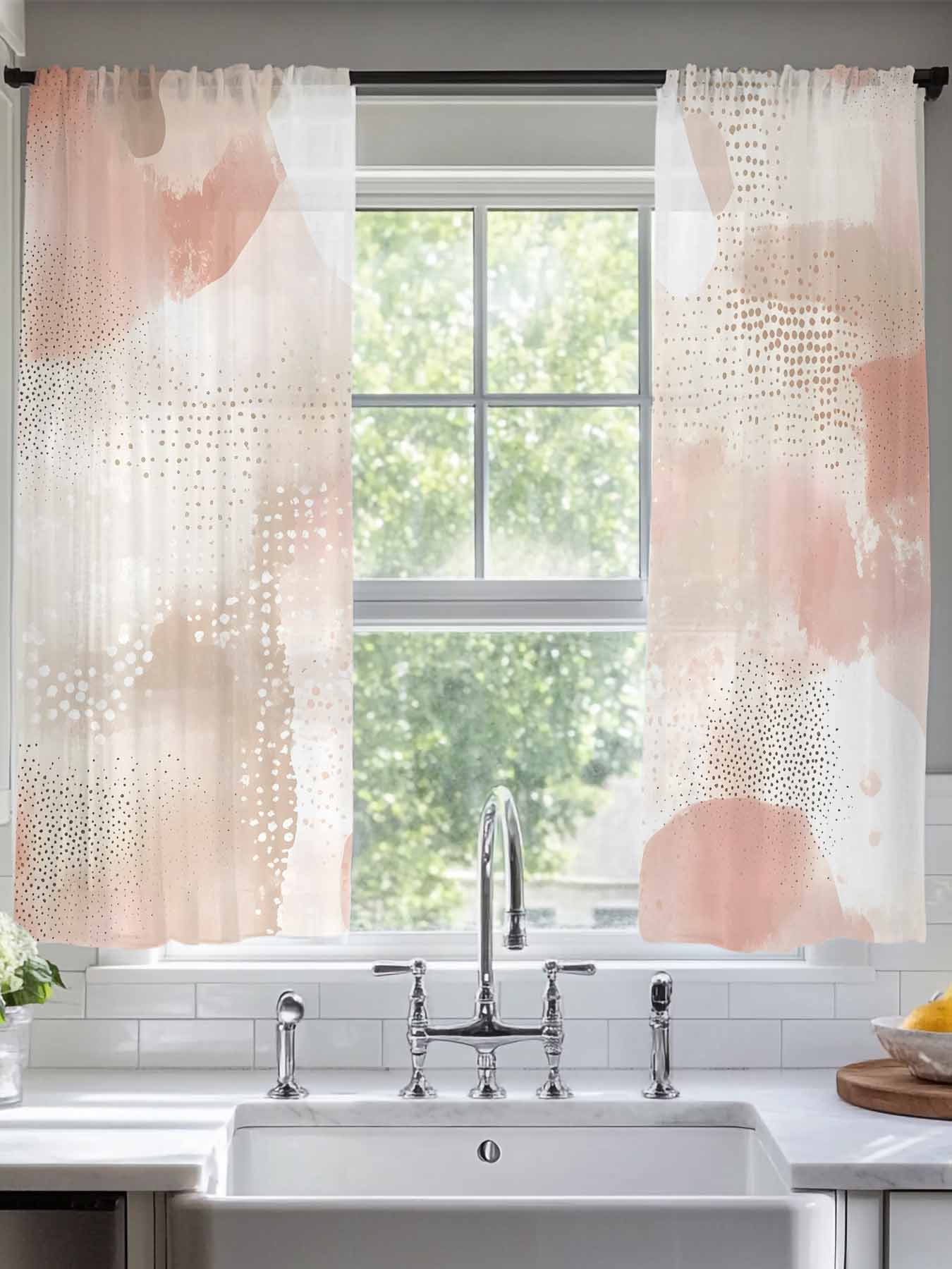 Beige Abstract Art Sheer Curtains for Living Room Bedroom Contemporary ...
