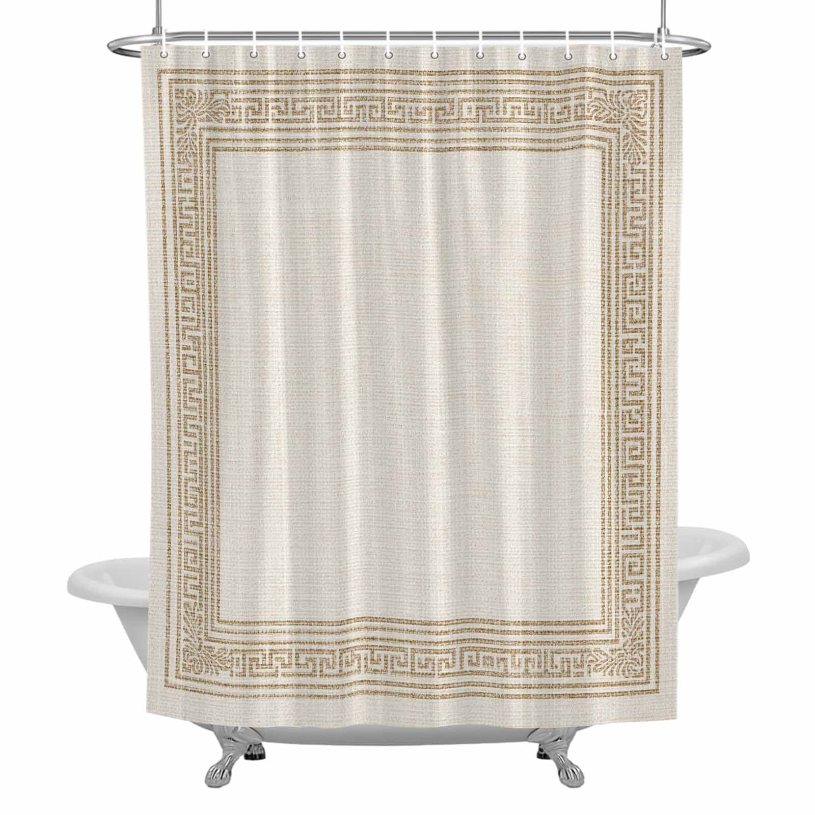 Beige Abstract Art Shower Curtain for Bathroom, Vintage Linen Geometric ...