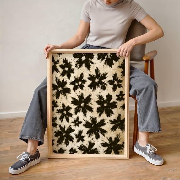 Beige Abstract Flower Wall Print Modern Japaneseinspired Botanical Art ...
