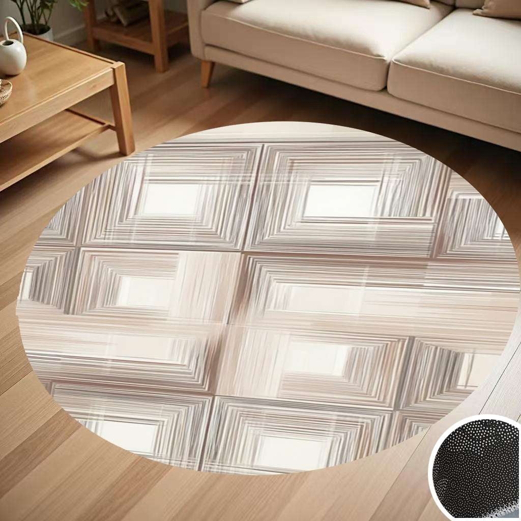 Beige Abstract Geometric Pattern Round Carpet Living Room Bedroom Home ...