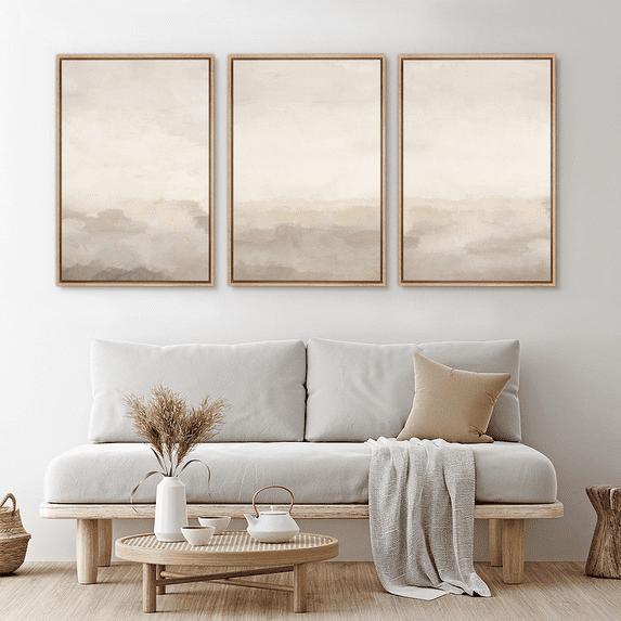 Beige Abstract Landscape Minimalist Calm Living Room Bedroom Poster Set ...