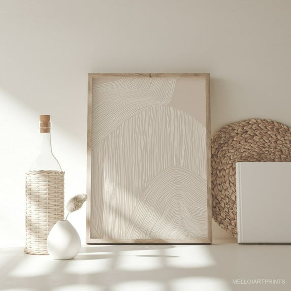 Beige Abstract Line Art Poster Minimalist Wall Decor, 8x12 UNFRAMED ...