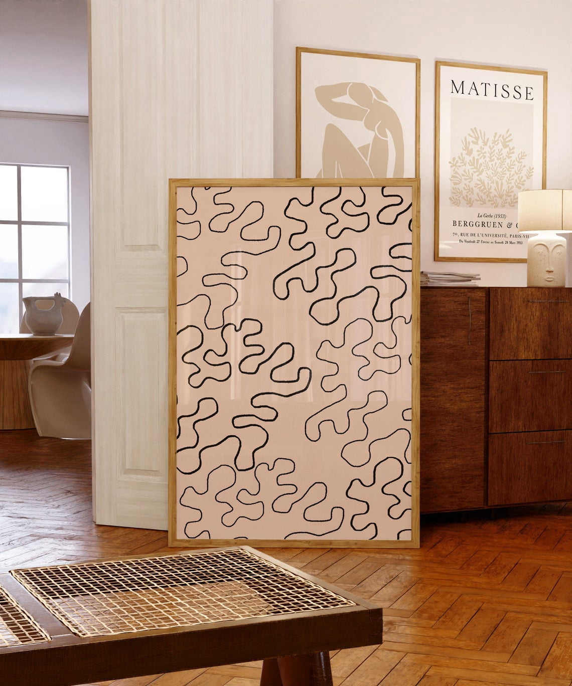 Beige Abstract Line Modern Wall Art, Unframed Paper Print Size 8x12 ...
