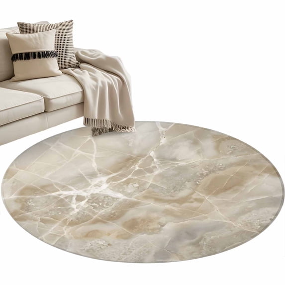 Beige Abstract Round Rug 3ft Washable Circle Entryway Rugs Non Slip ...