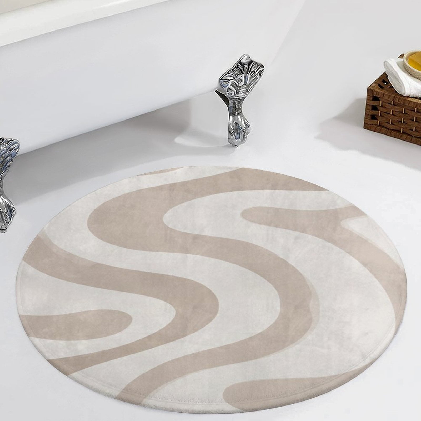 Beige Abstract Wavy Pattern Design Round Carpet Circle Rug Outdoor ...