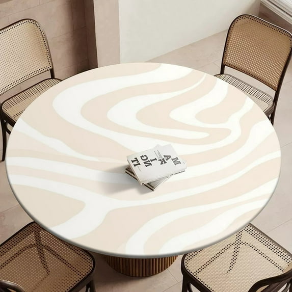 Beige Abstract Wavy Pattern Design Round Table Cover Kitchen Printed ...