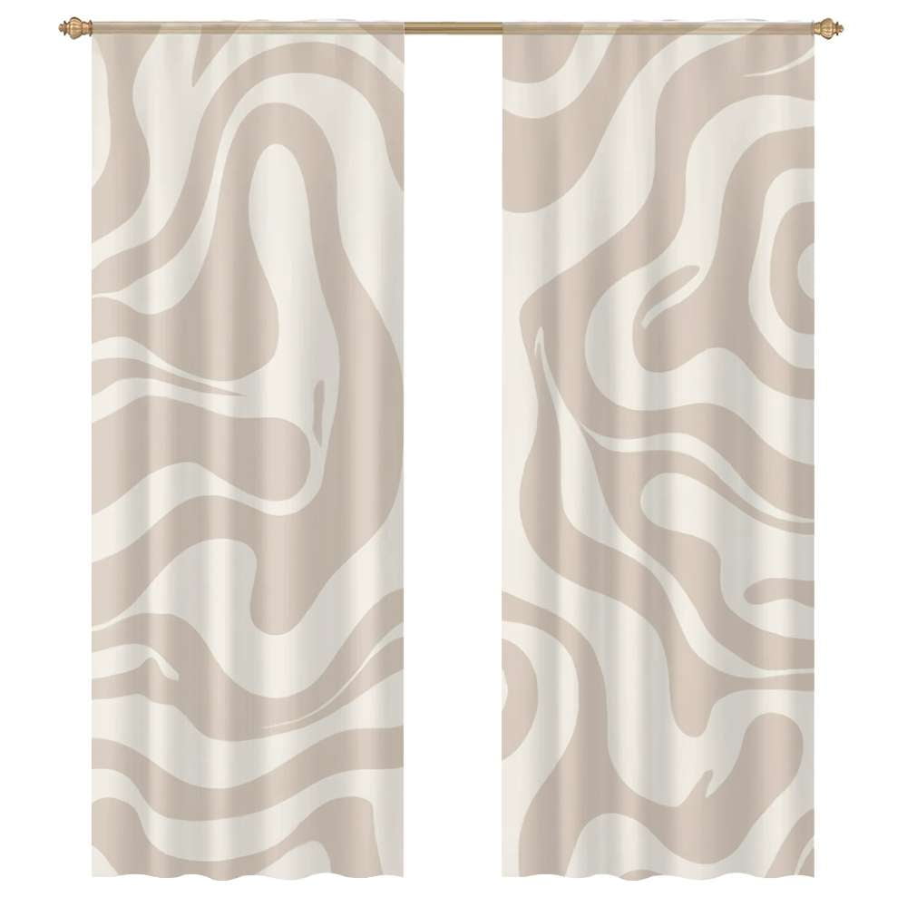 Beige Abstract Wavy Pattern Design Sheer Voile Curtain Window Tulle ...