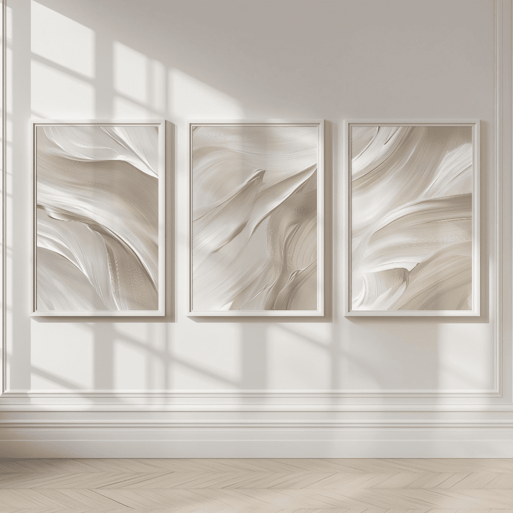 Beige Abstract White Brush Stroke Minimalist Bedroom Living Room Poster ...