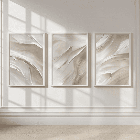 Beige Abstract White Brush Stroke Minimalist Bedroom Living Room Poster ...