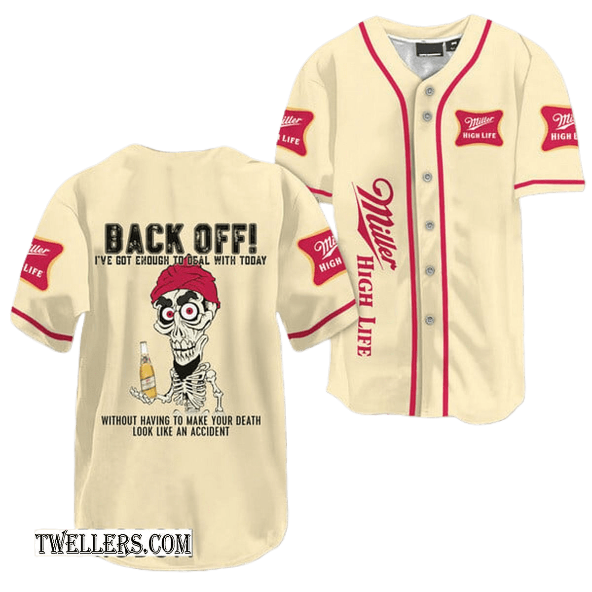 Beige Achmed Back Off With Miller High Life Baseball Jersey TW422, Beer ...