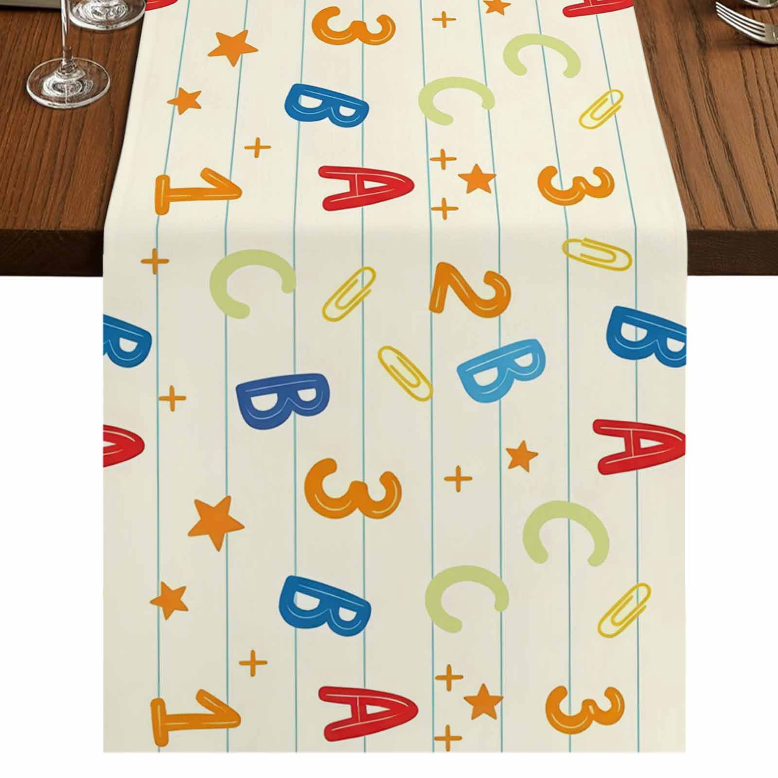 Beige Alphabet Letters Burlap Cotton Table Runner 13x36 Inches Short ...