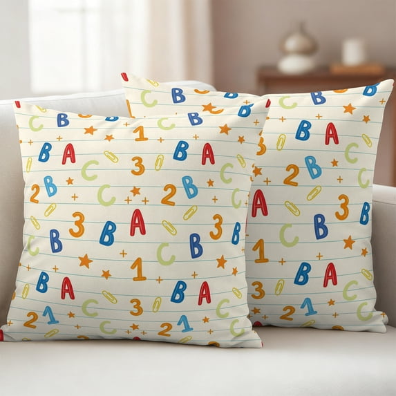 Beige Alphabet Letters Outdoor Waterproof Throw Pillow Covers 16x16 Set ...