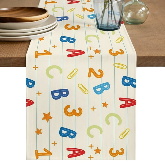 Beige Alphabet Letters Short Table Runner 60 Inches Long,Modern Art ...