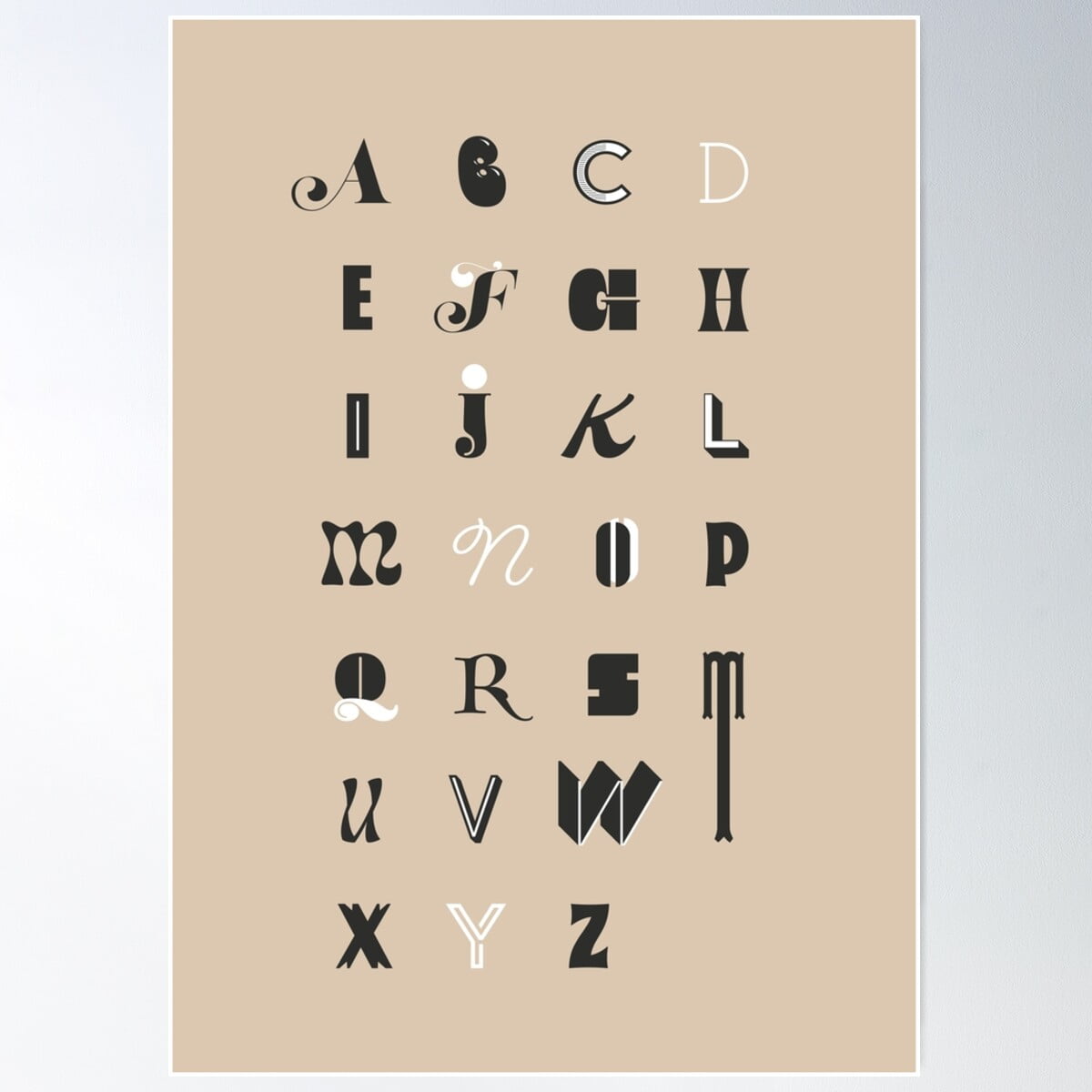 Beige Alphabet Poster Wall Art, Modern Wall Decor For Living Room ...