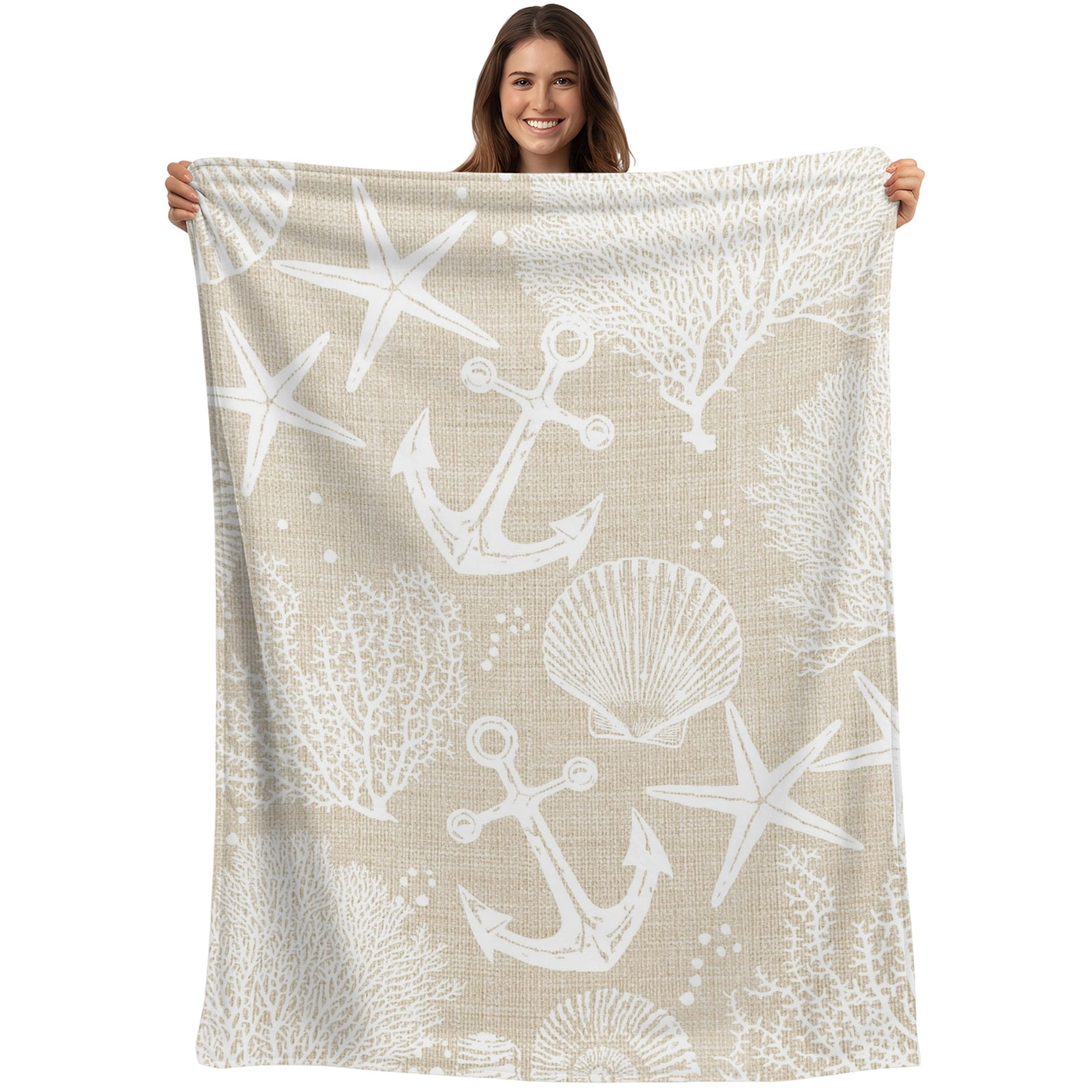 Beige Anchor Nautical Blanket Soft Cozy Warm Twin Blanket for Bed ...