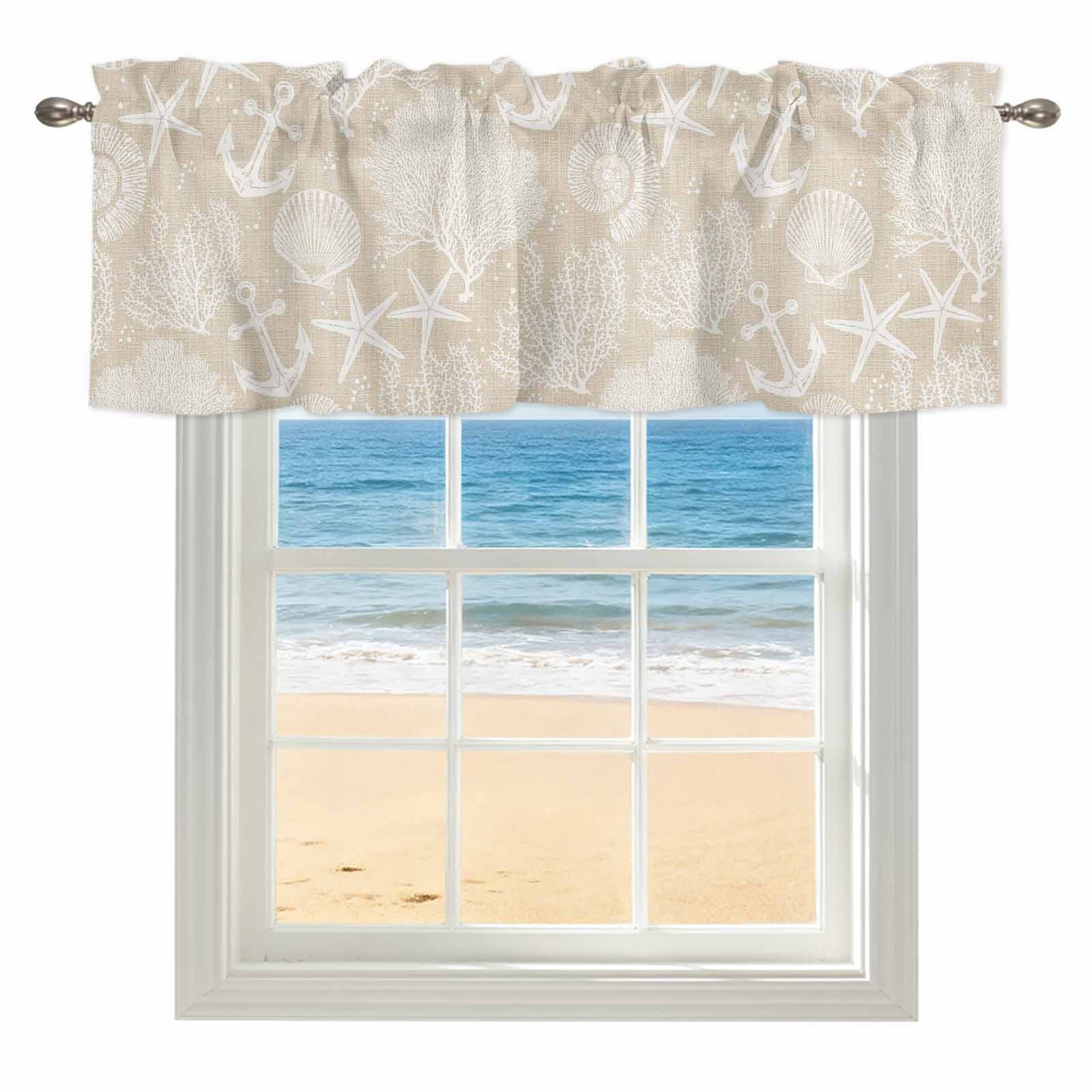 Beige Anchor Nautical Kitchen Valances for Windows 42x18 Inch Kitchen ...