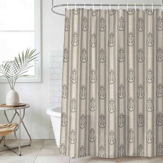 Beige Anchor Nautical Waterproof Fabric Shower Curtain,Coastal Ocean ...