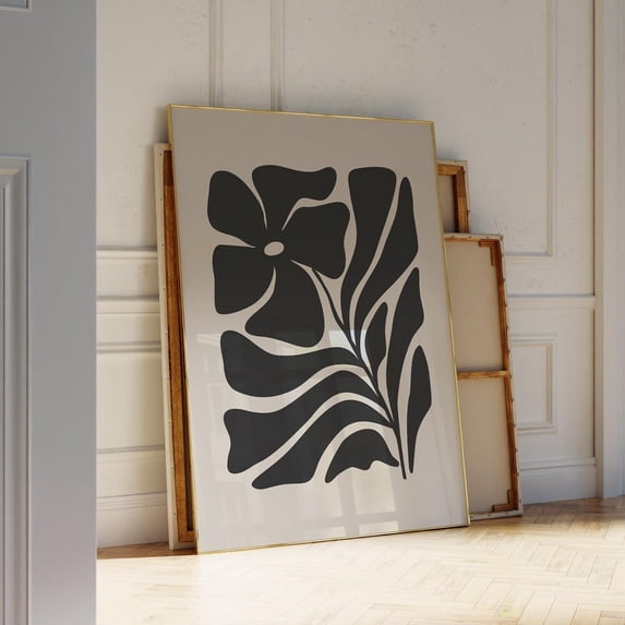Beige And Black Abstract Floral Print Art Neutral Flower Poster Print ...