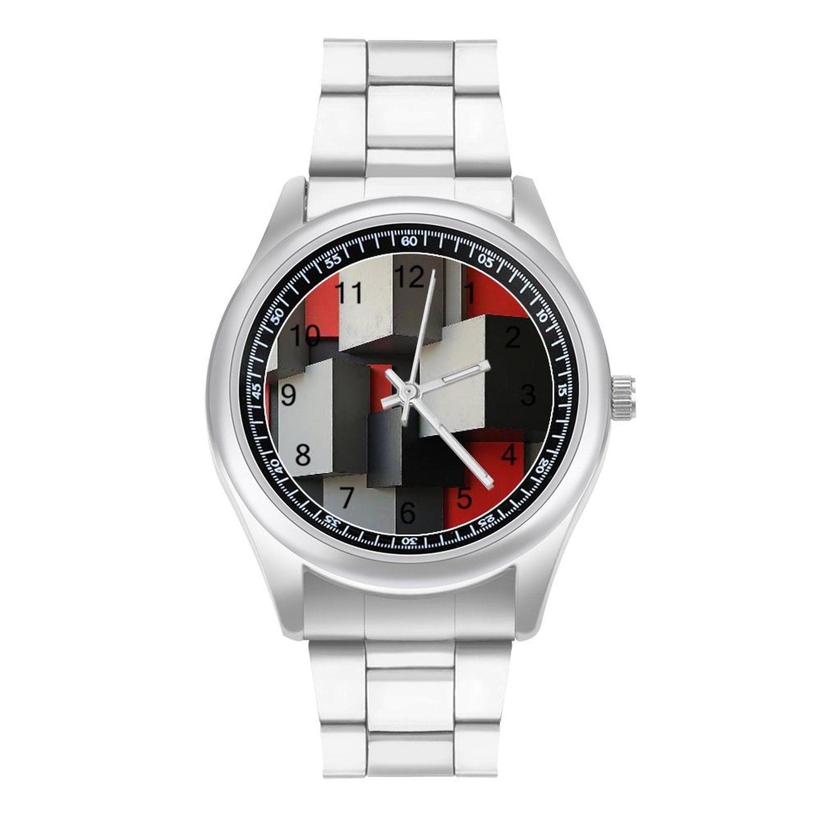 Beige And Black And Red Squares Wrist Watches for Men Metal Band Watch ...
