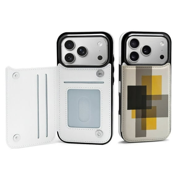 Beige And Black And Yellow Leather Wallet Case for iPhone 14 Plus ...