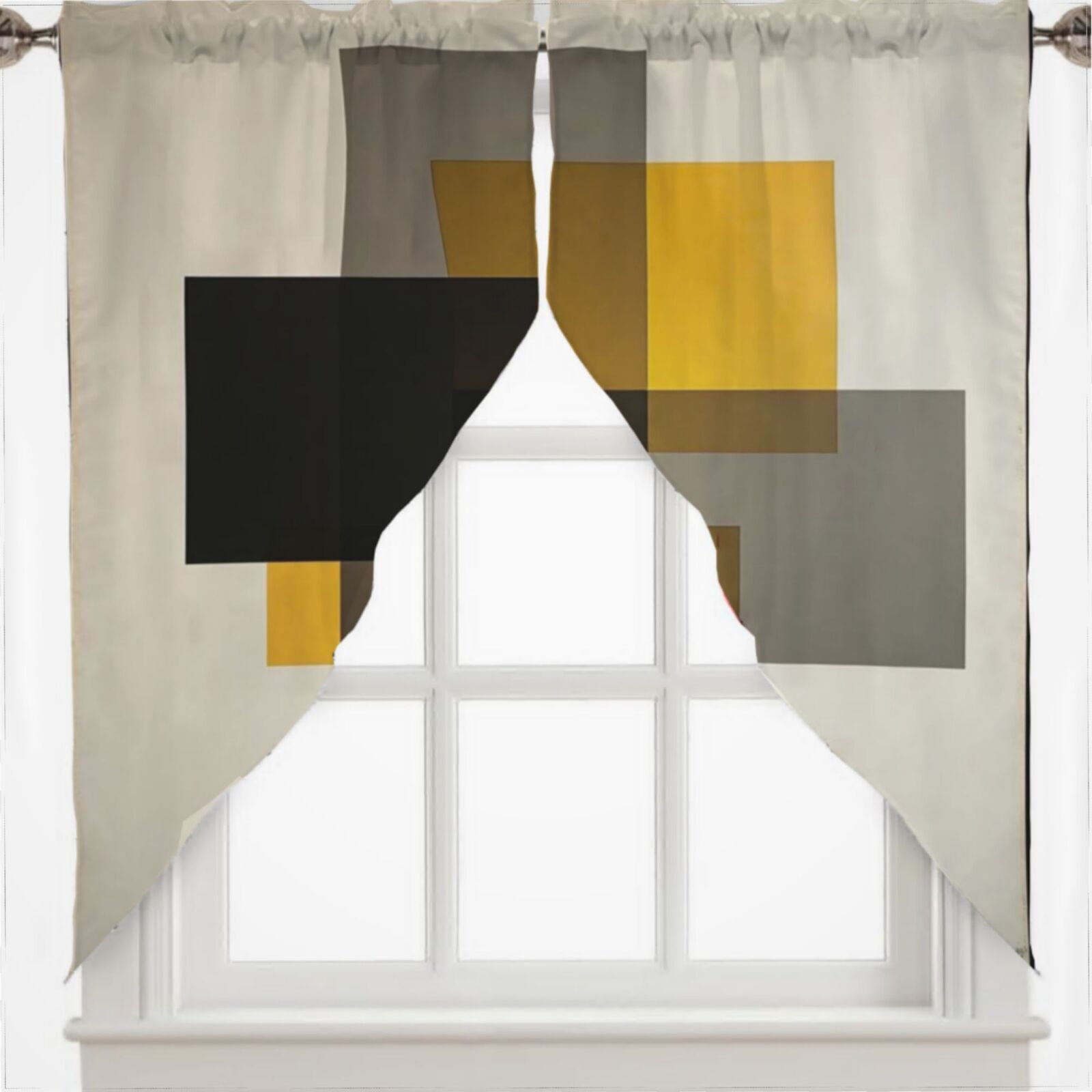 Beige And Black And Yellow Squares Swag Valances For Windows 2 Pack For ...