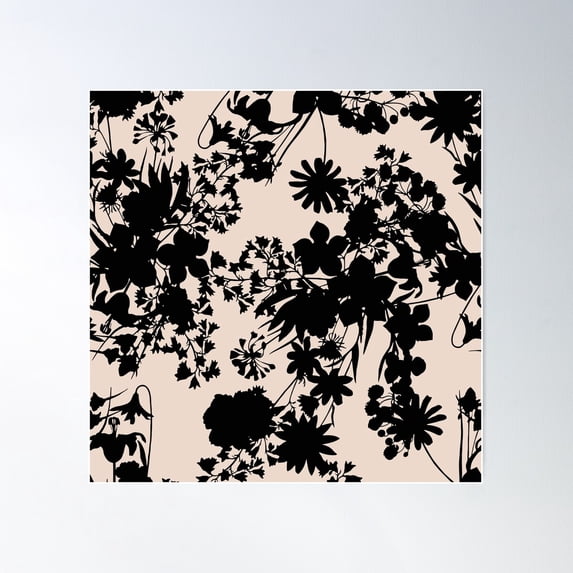 Beige And Black Minimal Floral Botanical Pattern Poster Wall Art ...