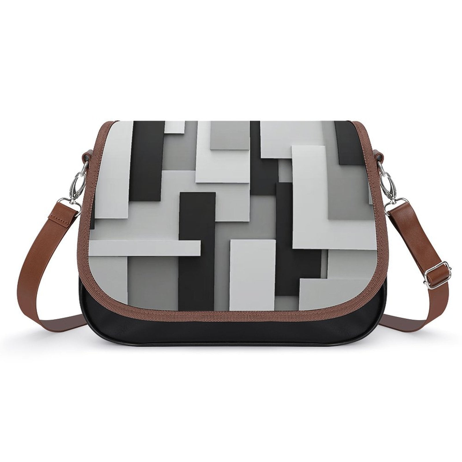 Beige And Black Squares Vintage Crossbody Bag For Women Medium Leather ...