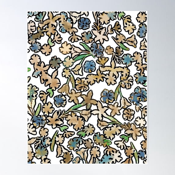 Beige And Blue Flowers Poster Wall Art Bedroom Wall Art Home Decor ...