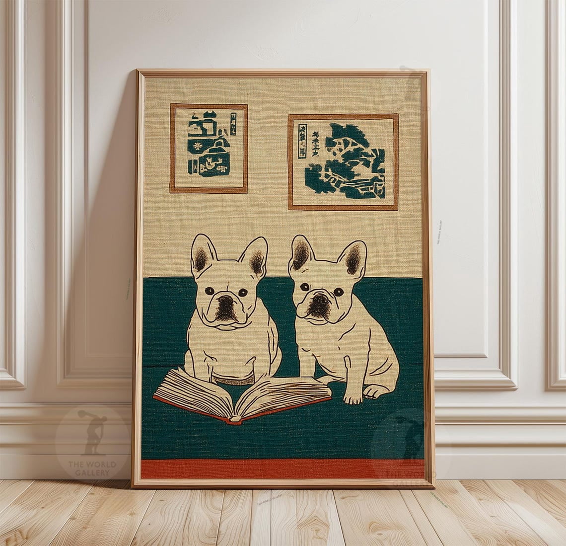 Beige And Green French Bulldog Vintage Japanese Style Dog Feline Friend ...