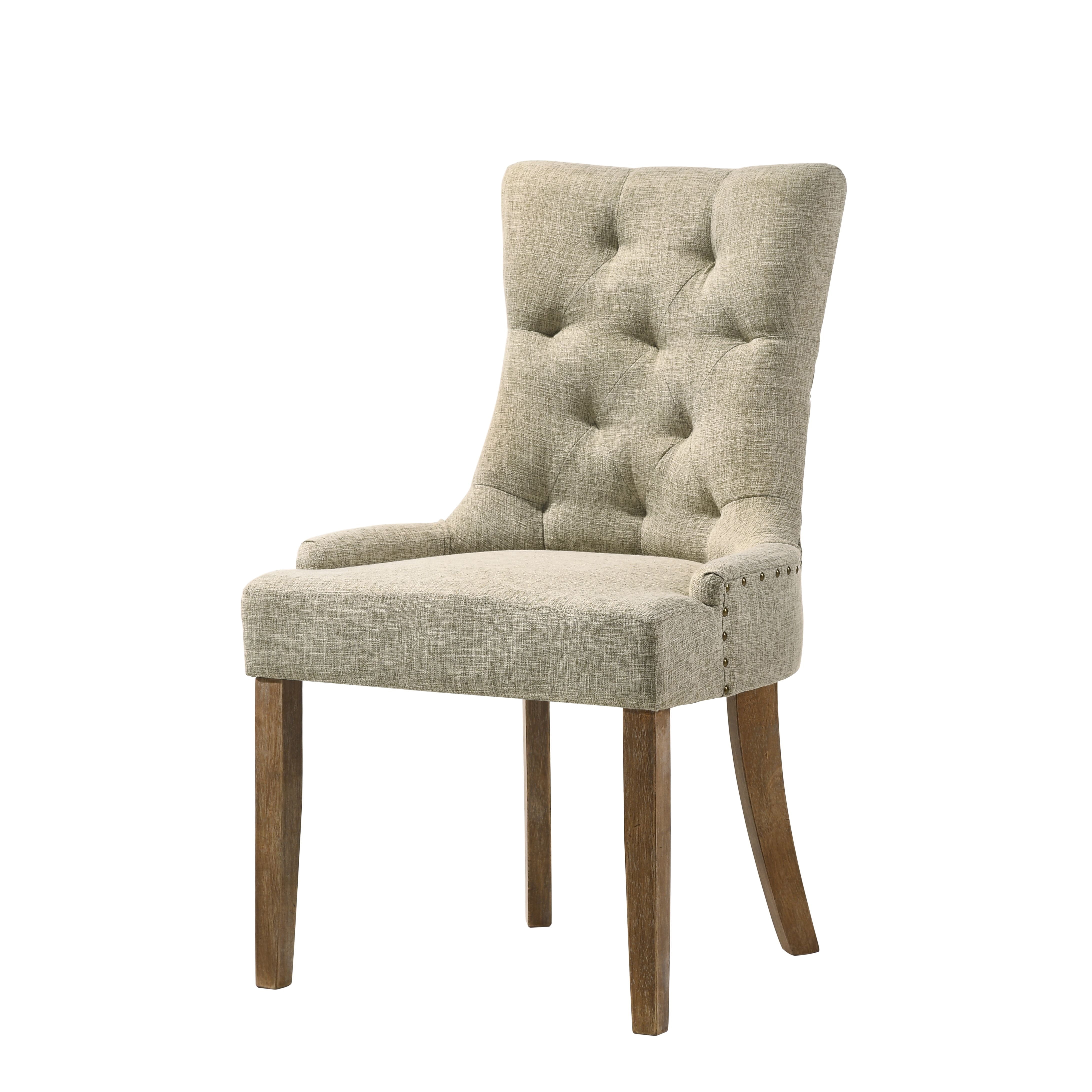 Beige And Salvaged Oak Tufted Back Parson Chairs (Set Of 2) - Walmart.com