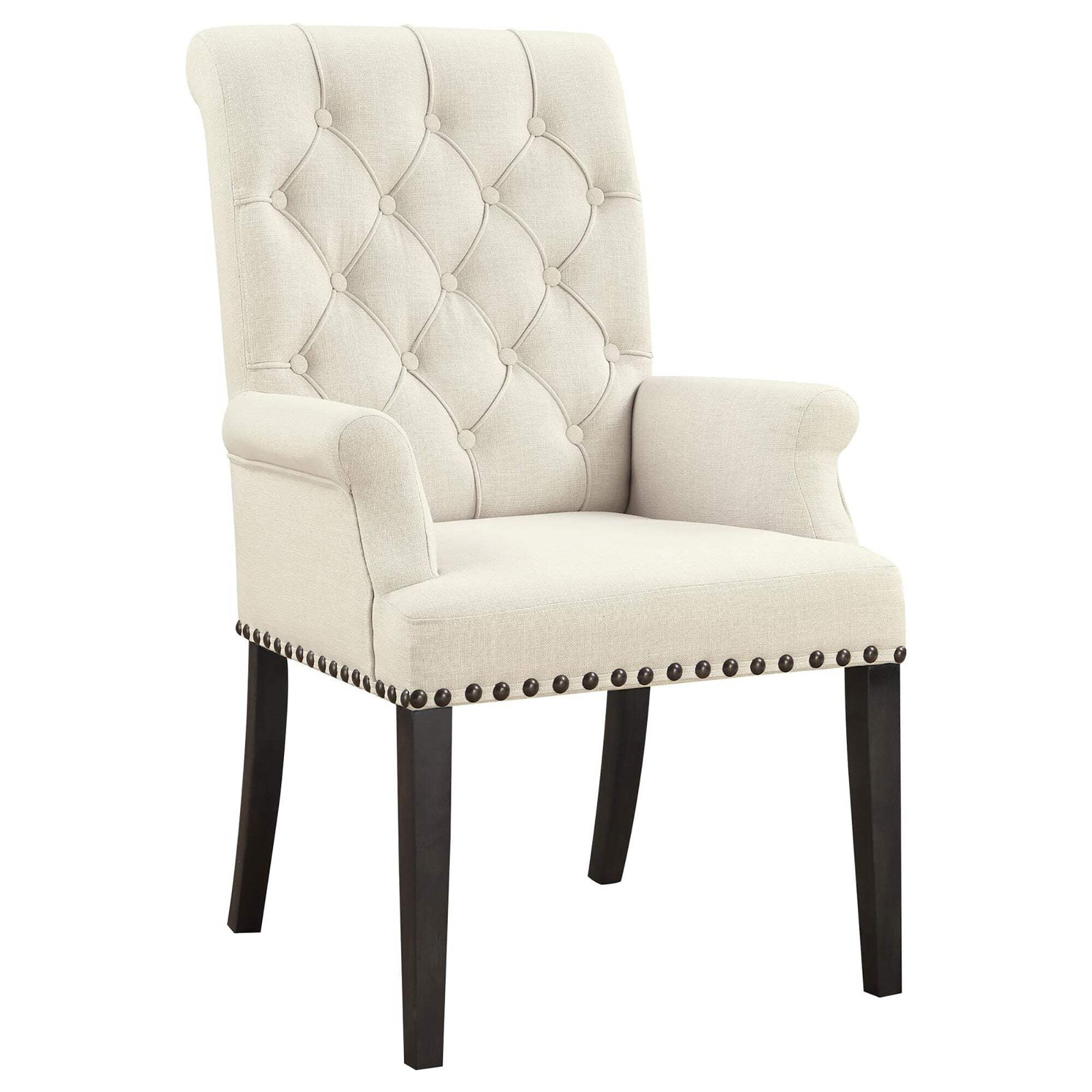 Beige And Smokey Black Tufted Arm Chair Solid Beige Dining Room Foam ...