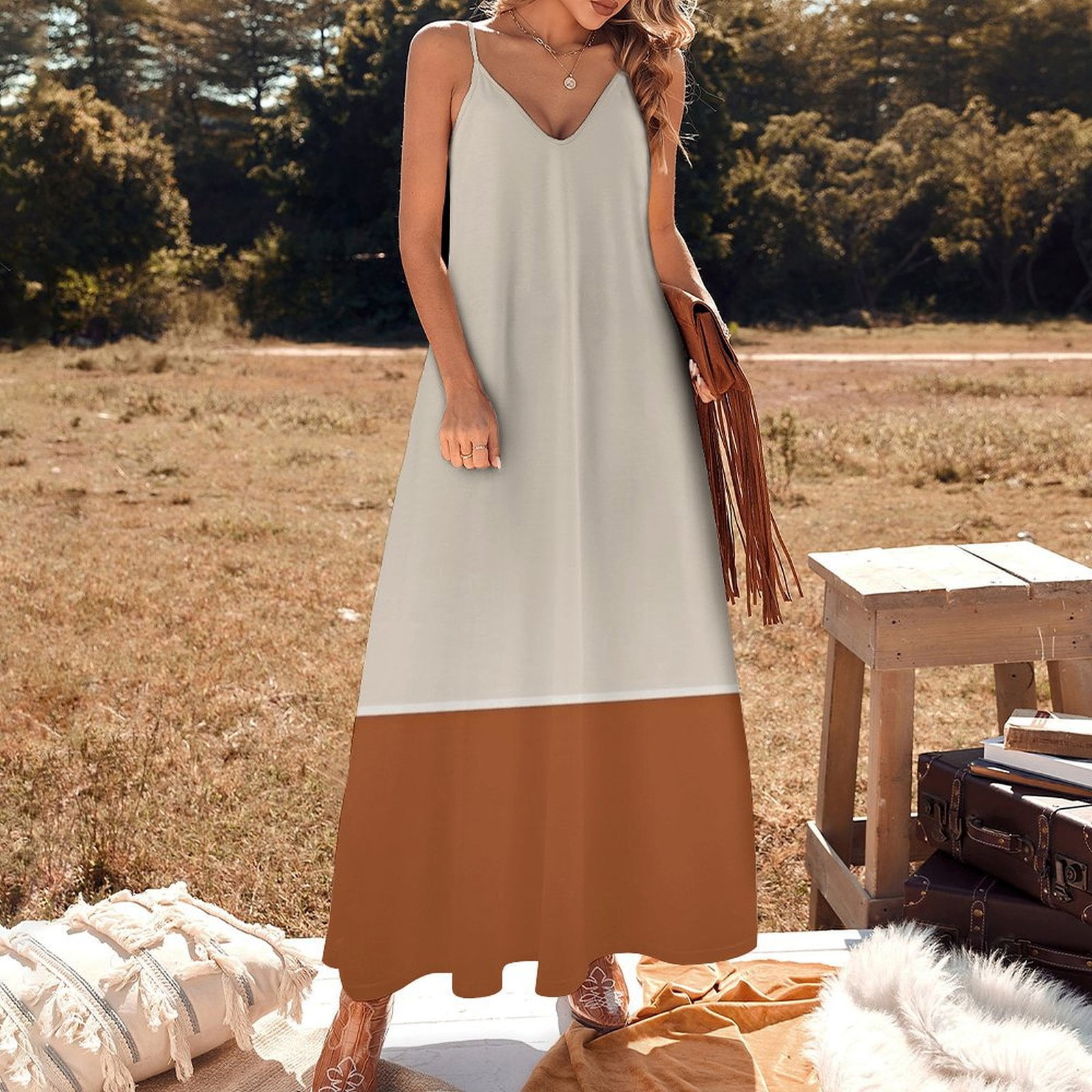 Beige And Terracotta Color Palette Sleeveless Dress Elegant gowns women ...