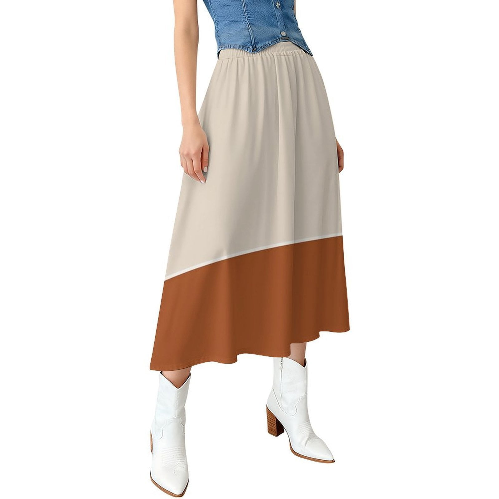 Beige And Terracotta Color Palette Women High Waist Midi Skirt Elegant ...