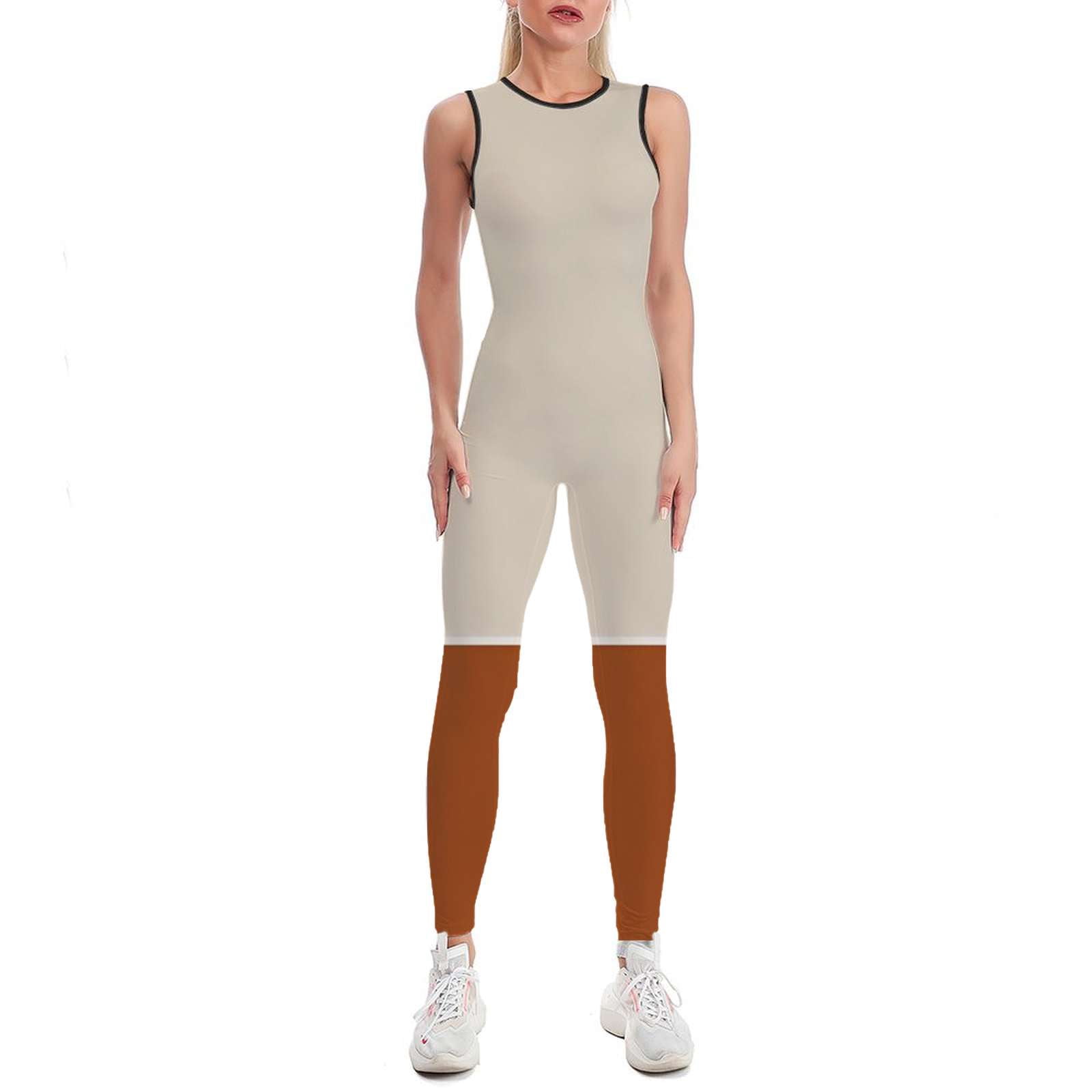 Beige And Terracotta Color Palette Women's One Piece Yoga Jumpsuits ...