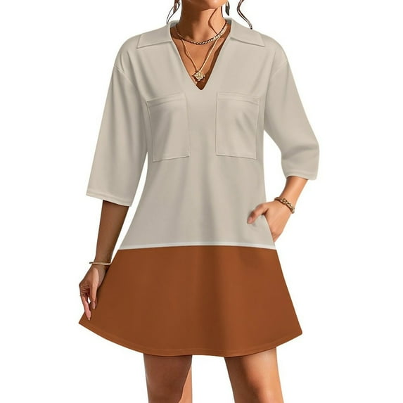 Beige And Terracotta Color Palette Womens Dress With Pockets Summer V ...