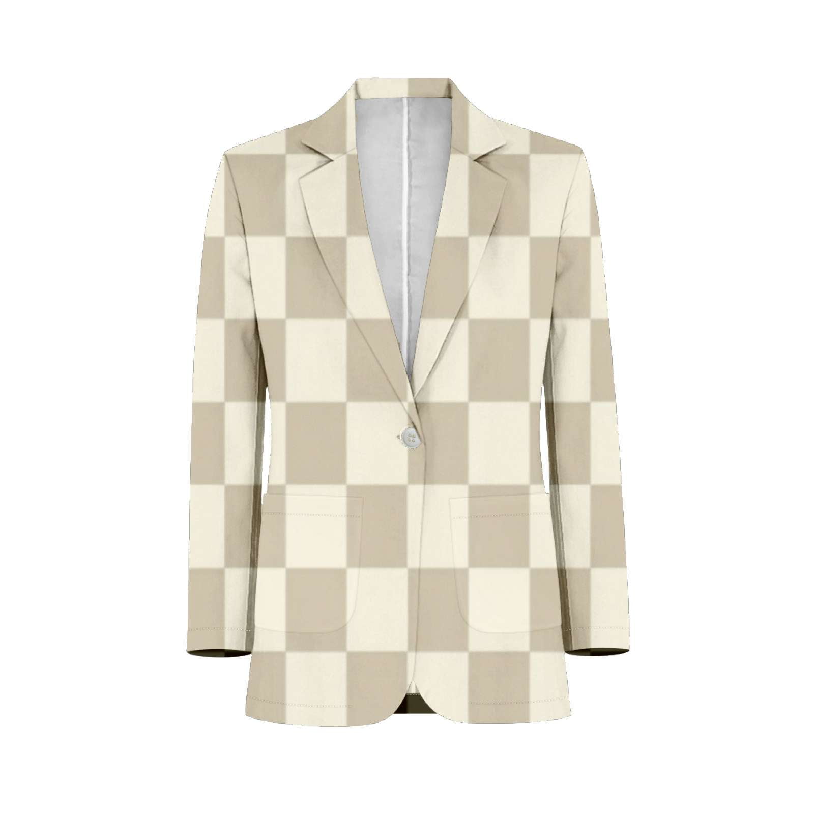 Beige And White Checkered Pattern Mens Suits Shawl Collar Slim Fit Suit ...