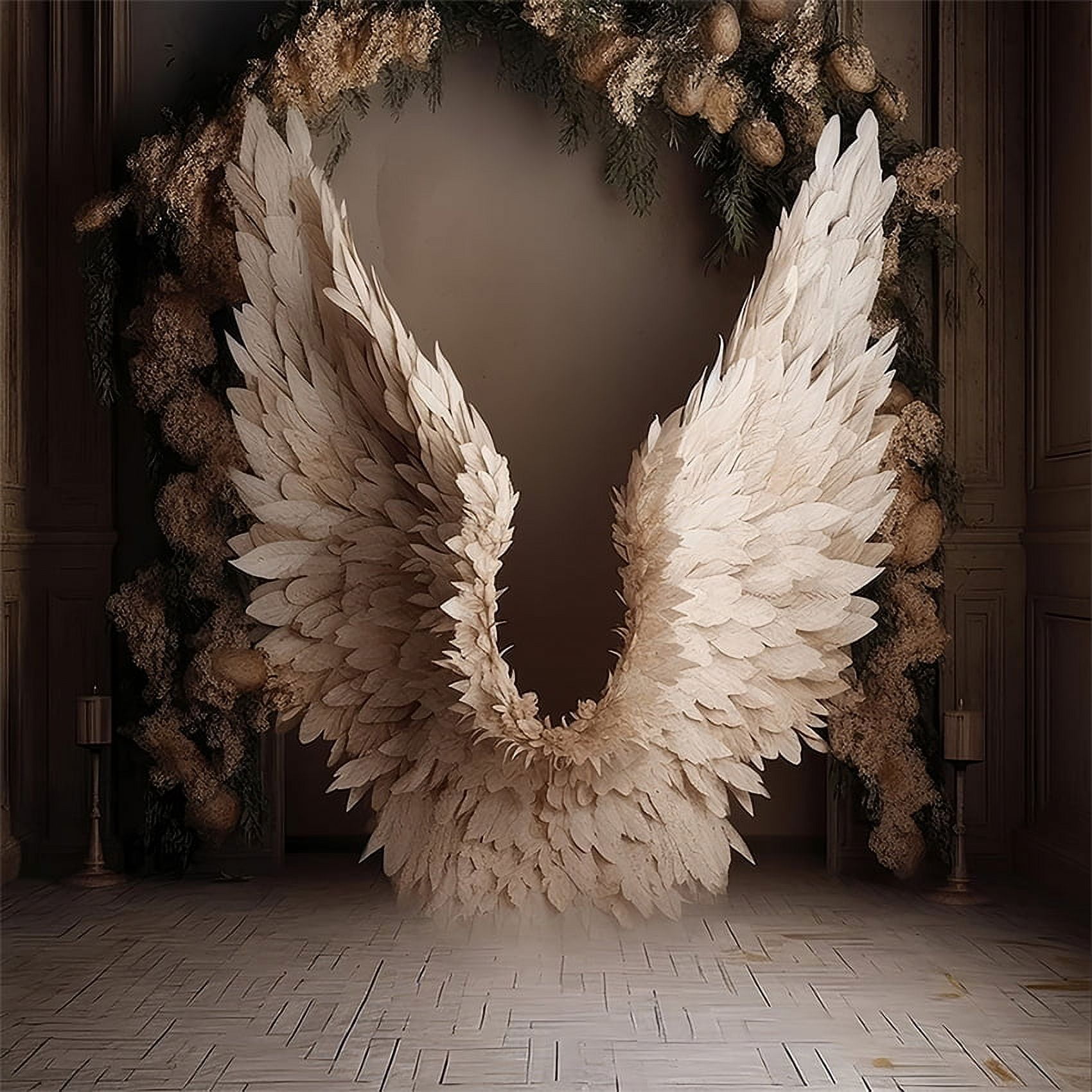 Beige Angel Wings Floral Adult Birthday Wedding Maternity Portrait r ...