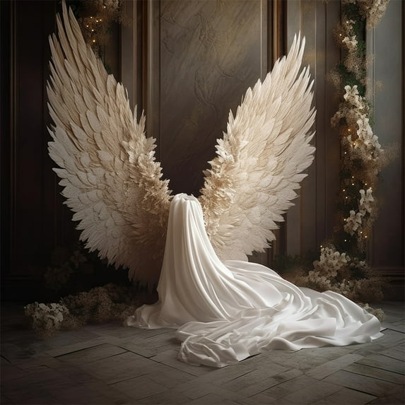 Beige Angel Wings Floral Adult Birthday Wedding Maternity Portrait r ...