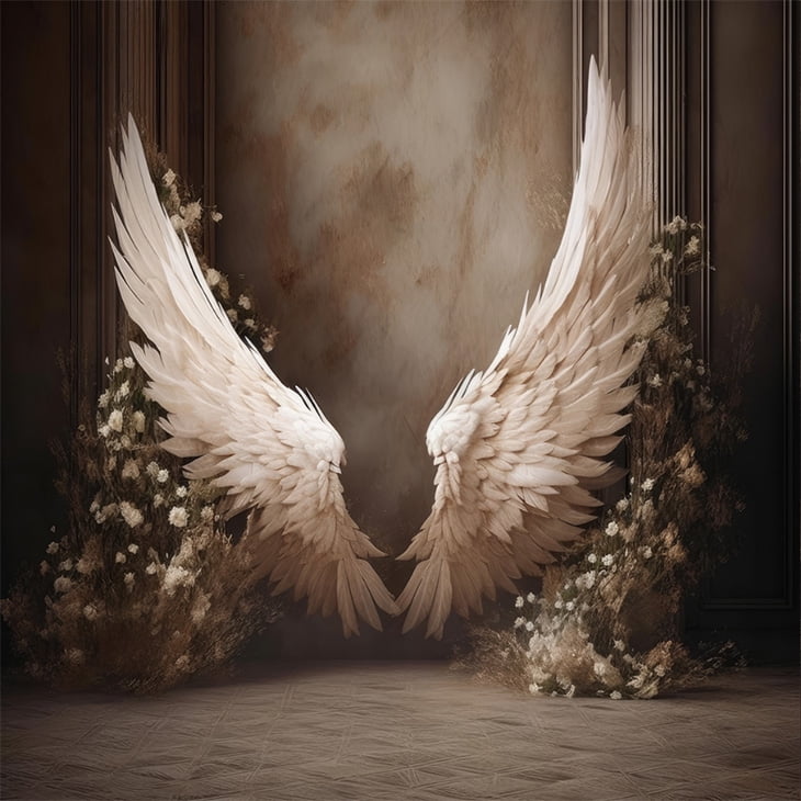 Beige Angel Wings Floral Adult Birthday Wedding Maternity Portrait r ...