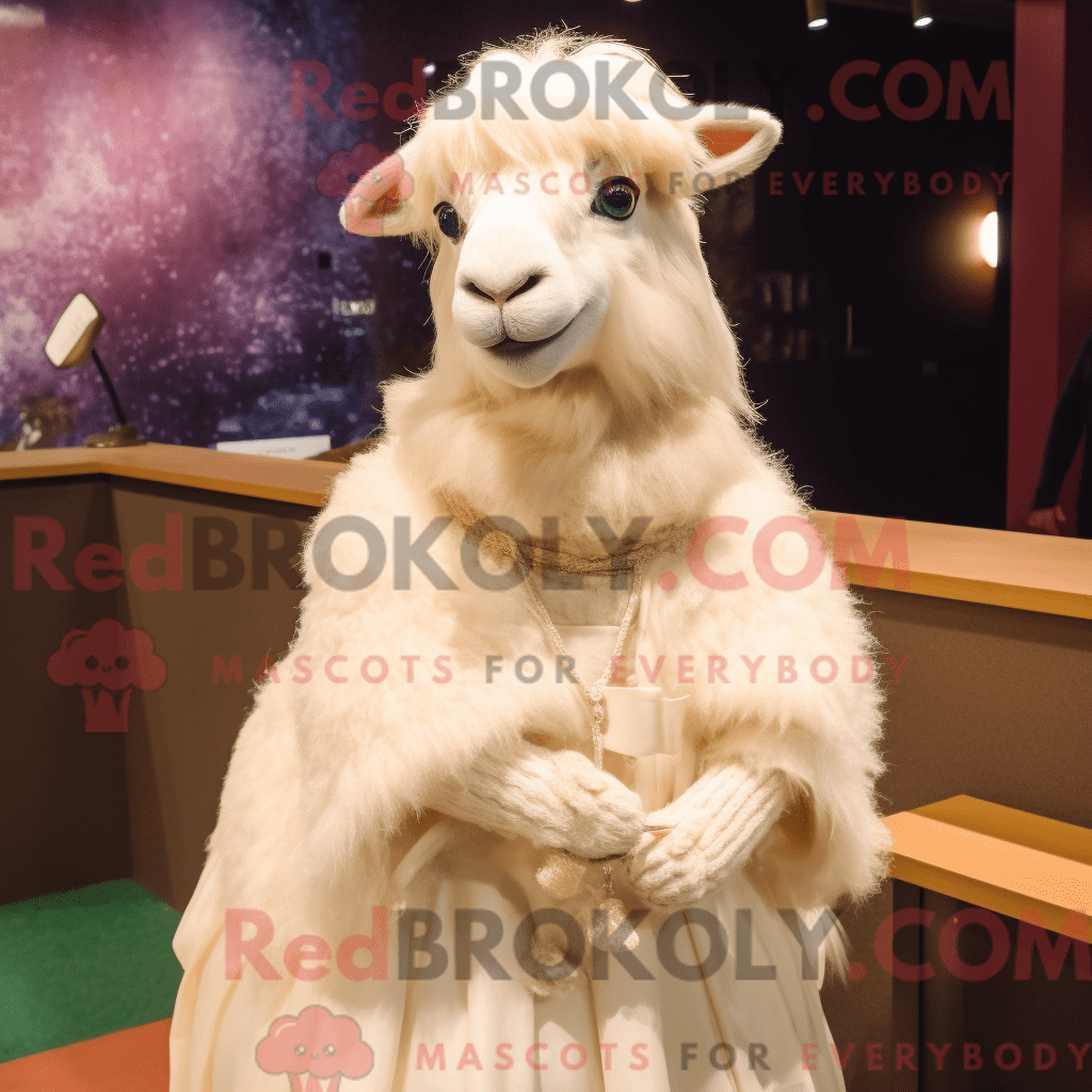 Beige Angora Goat REDBROKOLY mascot costume character dressed with a ...