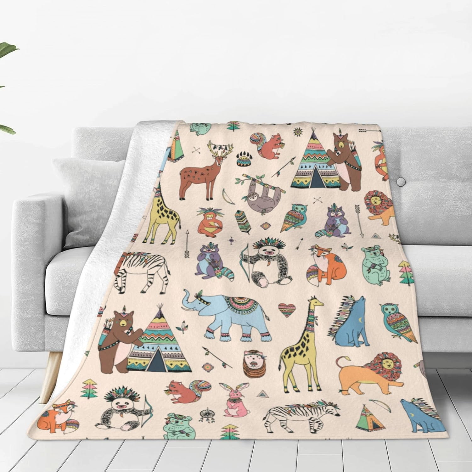 Beige Animals Collection Blanket for Couch Bed Throw Blanket, Aesthetic ...