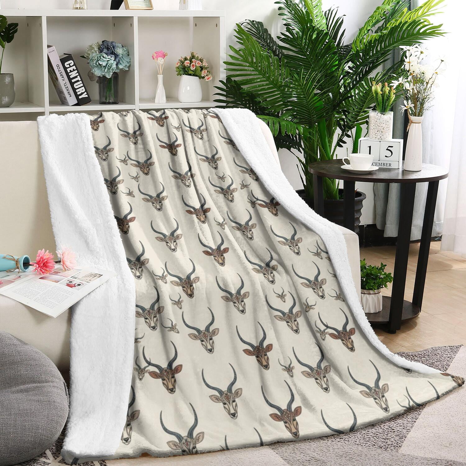 Beige Antelope Head Pattern Blanket,Comfortable Soft Lamb Wool Throw ...