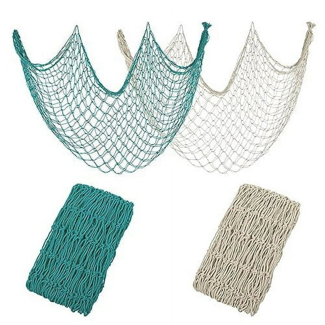 Beige/Aqua Decorative Fishing Net 80x40 Inch,ZUEXT 2 Pack Large Picture ...